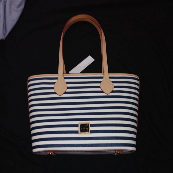 Dooney & Bourke | Bags | Dooney Bourke Blue And White Striped Tote With ...